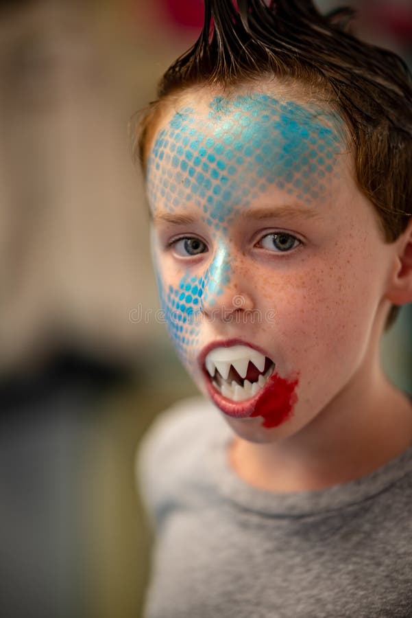 Boy with Face Painted Like a Shark Stock Image - Image of caucasian ...