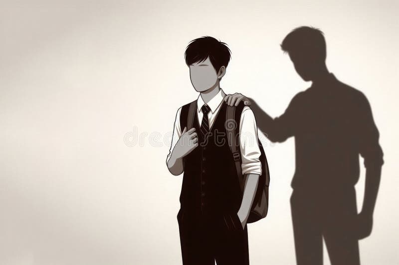 A Boy without a Face with a Shadow on His Shoulder, a Symbol of Support ...