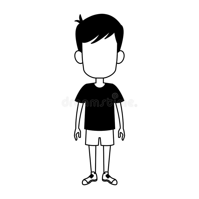 Boy Faceless Cartoon in Black and White Stock Vector - Illustration of ...