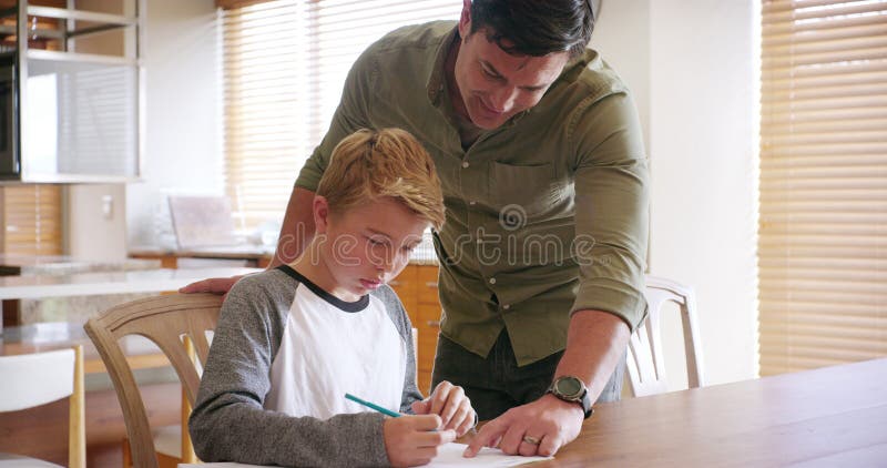 Boy, Father and Helping with Homework, Paper and Advice for Solution ...