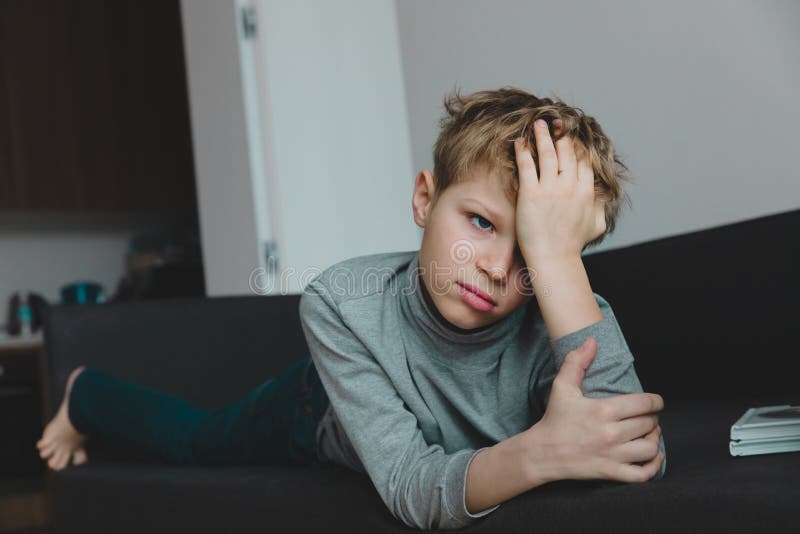 Boy Feeling Anxiety And Stress, Kid Staying Home Stock Photo - Image of ...