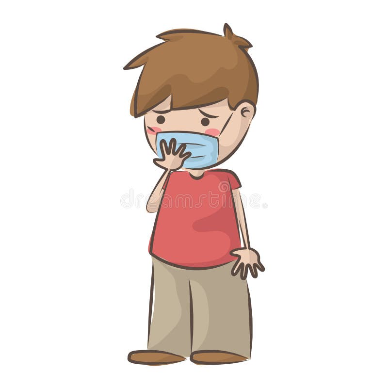 Boy Feeling Unwell Wearing Face Mask. Vector Illustration Decorative ...