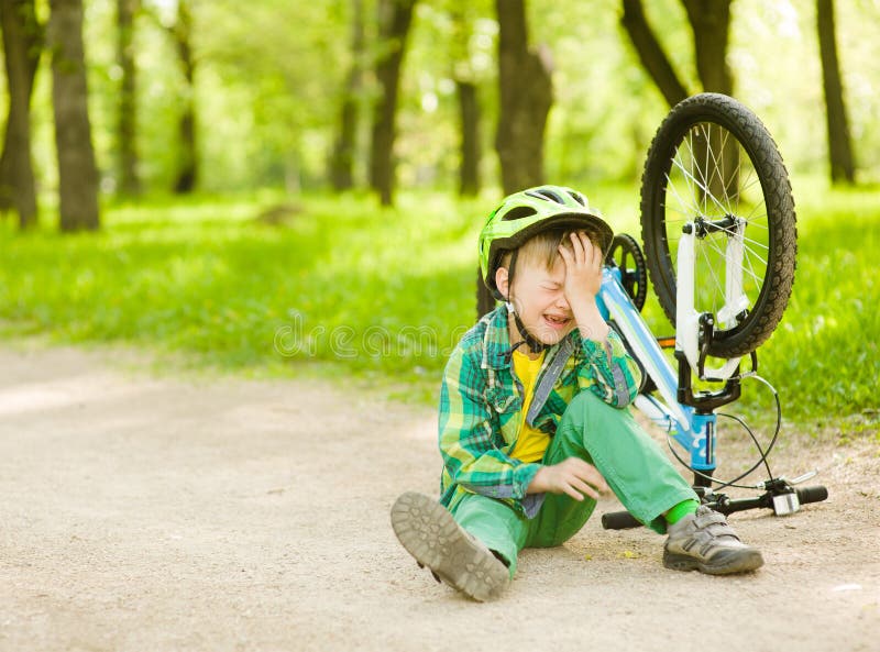 Boy Fell from the Bike in a Park Stock Image - Image of little ...