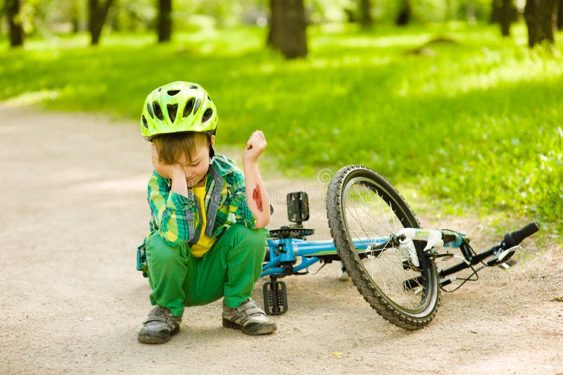 Boy Fell from the Bike in a Park Stock Image - Image of breakage ...