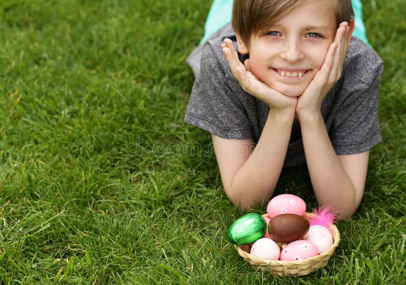 Boy with Festive Easter Eggs Stock Image - Image of seasonal, nature ...