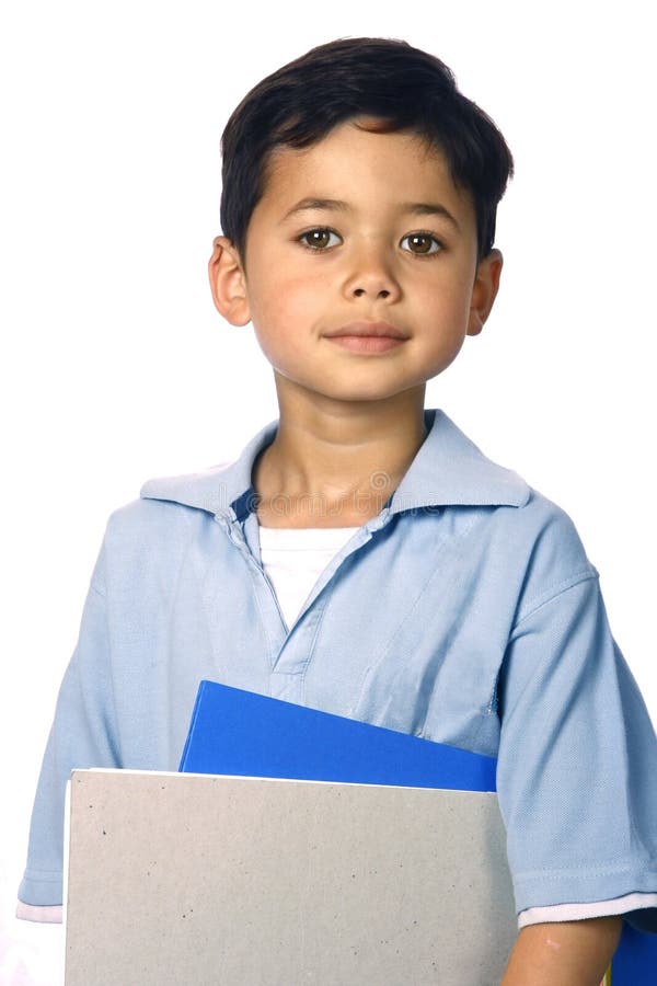 Boy with Files and Books, Isolated Stock Photo - Image of homework ...