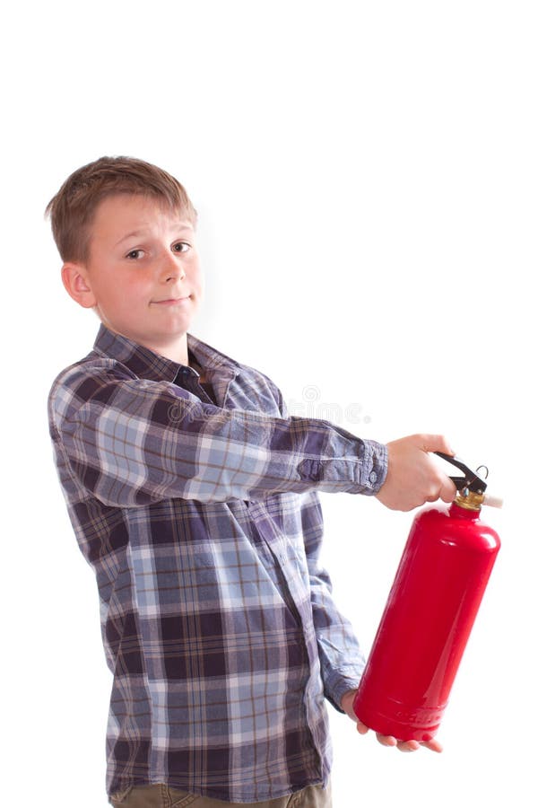 Boy with a Fire Extinguisher Stock Image - Image of face, holiday: 28300355