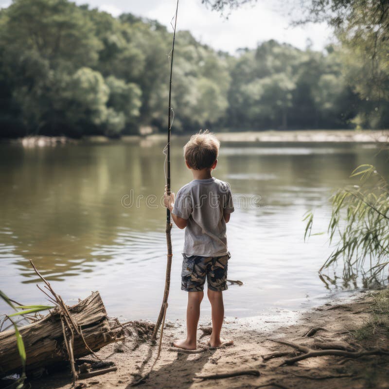 Boy fishing and having fun stock illustration. Illustration of alone ...