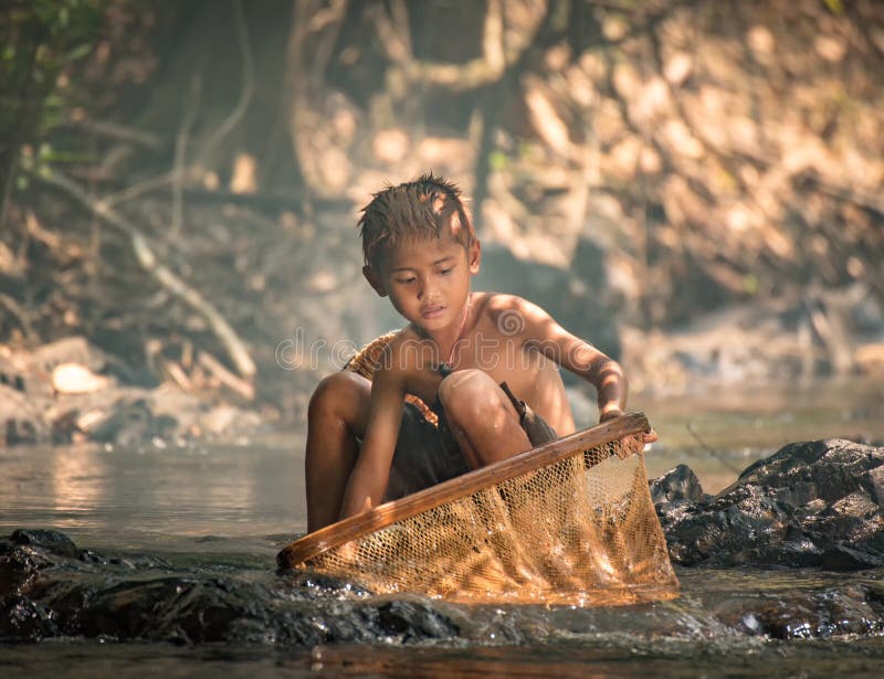 Boy fishing net stock photo. Image of boys, happiness - 72828014