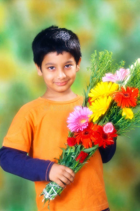 Boy with Flowers Bouquet MR#152 Editorial Stock Photo - Image of indoor ...
