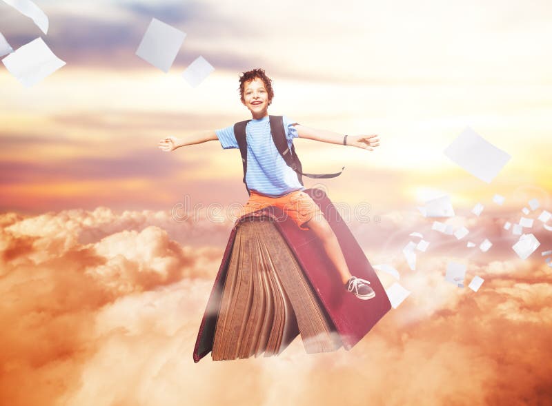 Boy Fly on the Book Learning Knowledge Concept Stock Photo - Image of ...