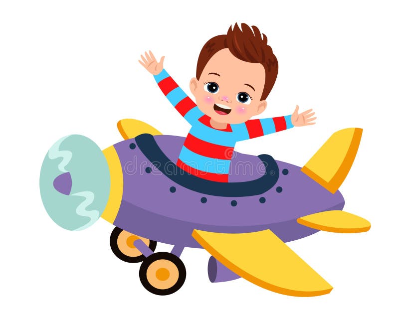 Boy Flying with Airplane in the Sky Stock Vector - Illustration of ...