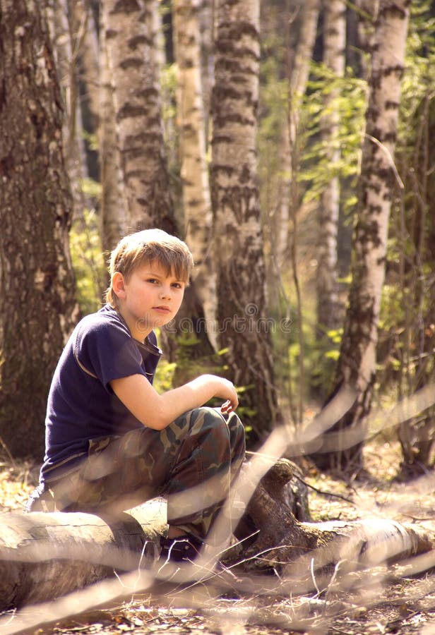 A boy in the forest stock photo. Image of child, blond - 20093346