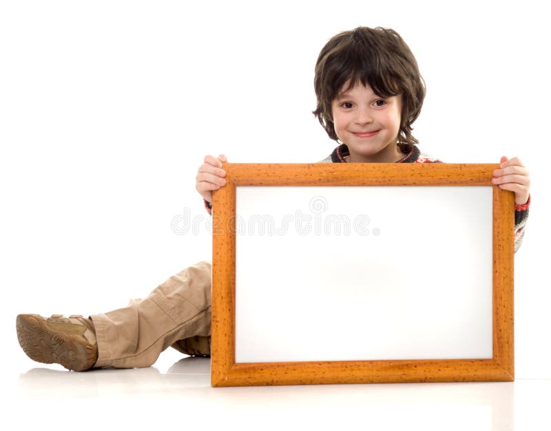 The boy with a frame stock photo. Image of billboard, placard - 9746550