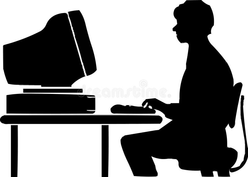Boy in front of computer stock illustration. Illustration of young ...