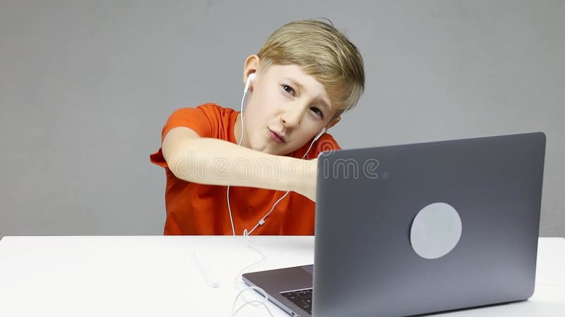 A Boy in Front of a Computer on Online Distance Learning Conducts a ...