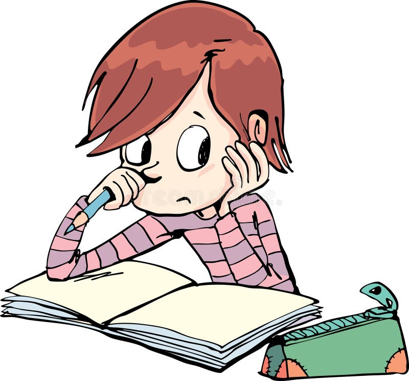 Boy in Front of the Textbook Has Problems with Learning Stock Vector ...