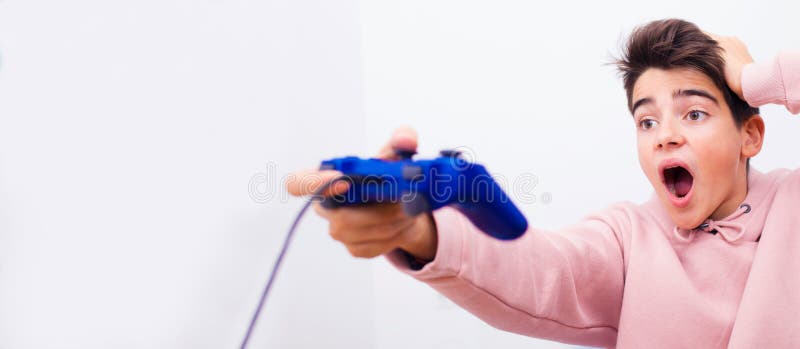 Boy with Controller or Joystick Playing Console Stock Photo - Image of ...