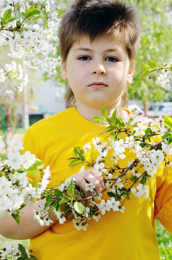 Boy in the Garden in Spring Stock Image - Image of garden, spring: 24681945