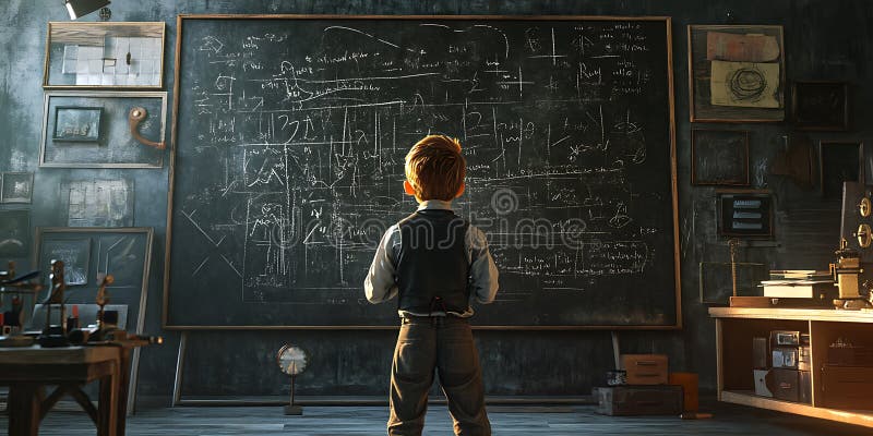 Boy Gazing at Equations Math Science Curiosity Background Wallpaper ...