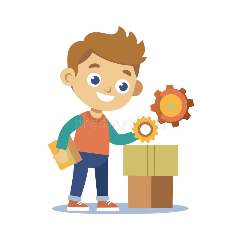 Boy with Gears and Boxes Illustration for Educational or Business ...