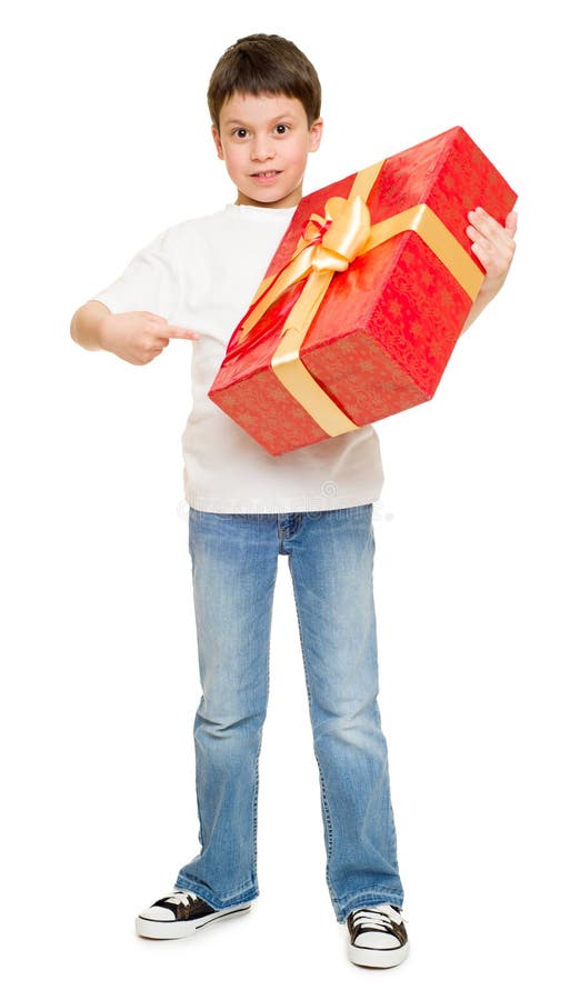 Boy with gift box stock image. Image of cheerful, isolated - 52525361