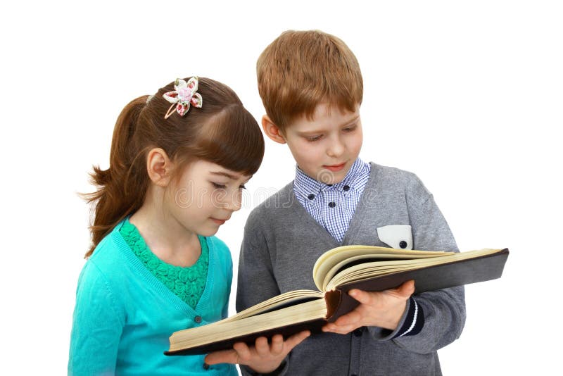 Boy and girl with book stock photo. Image of couple, education - 43934258