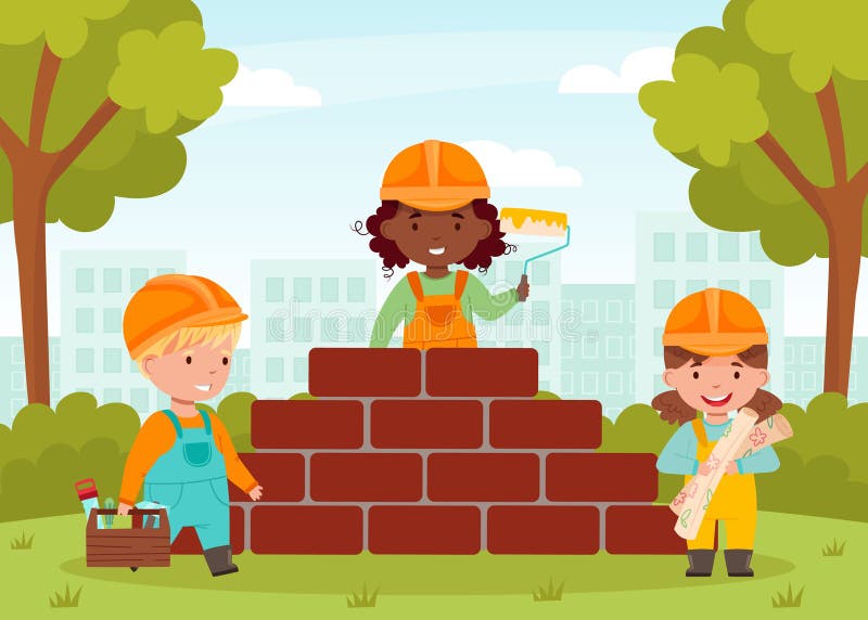 Boy and Girl Builder Character in Helmet and Uniform Vector ...