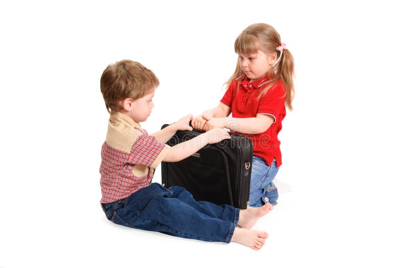 Boy and the Girl with a Case Stock Image - Image of object, safety ...