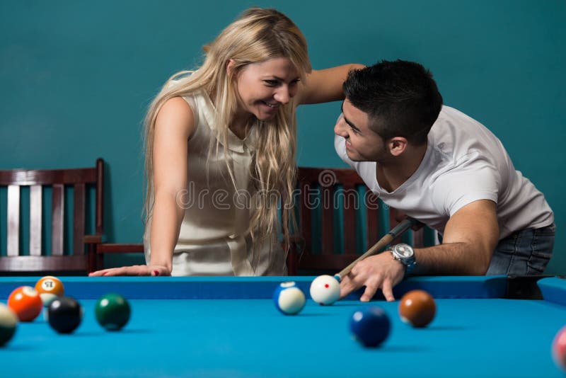 Boy and Girl Flirting on a Pool Game Stock Image - Image of billiards ...