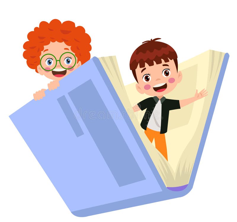 Boy and Girl Flying on a Book Stock Vector - Illustration of person ...