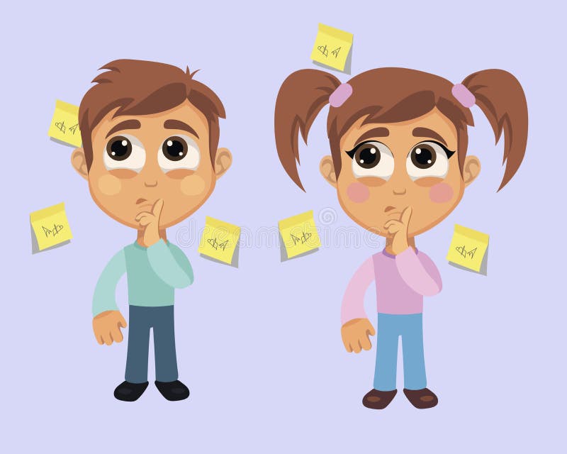 Boy and Girl with Forgetfulness Symptom Stock Vector - Illustration of ...