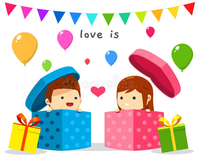 A Boy and Girl Inside the Box Stock Illustration - Illustration of ...