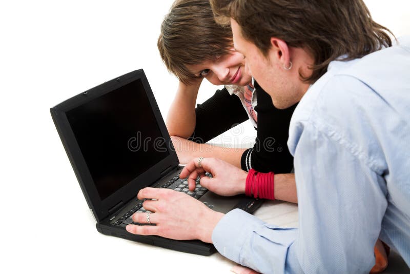 Boy and girl with laptop stock image. Image of computer - 2233219