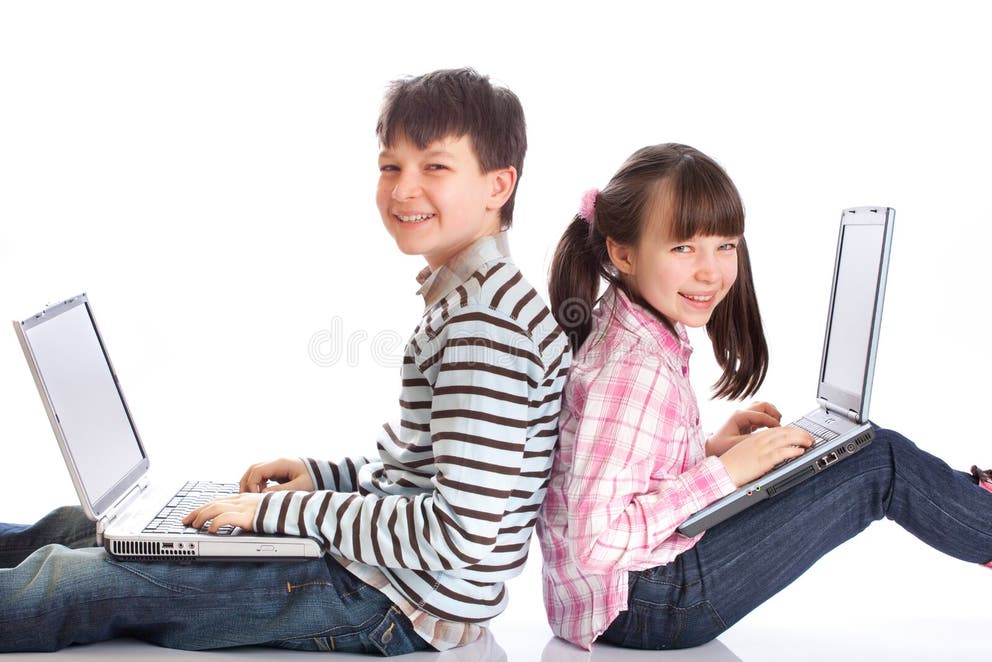 Boy and Girl with Laptops stock image. Image of laptops - 8188059