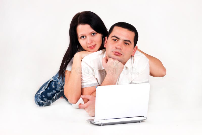 Boy and Girl Look at the Laptop Stock Image - Image of bride ...