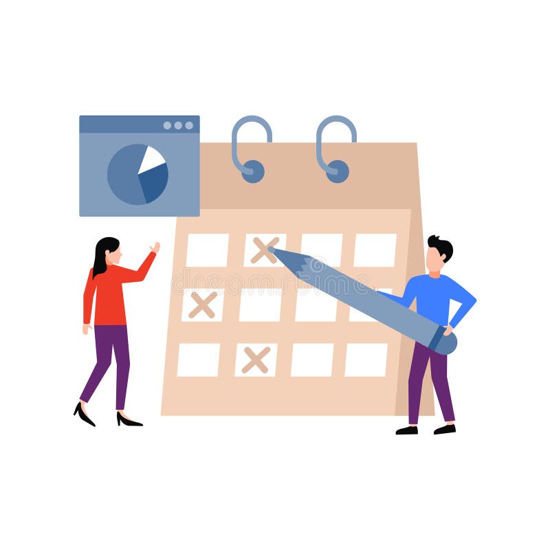 Boy and Girl Marking a Calendar Stock Illustration - Illustration of ...