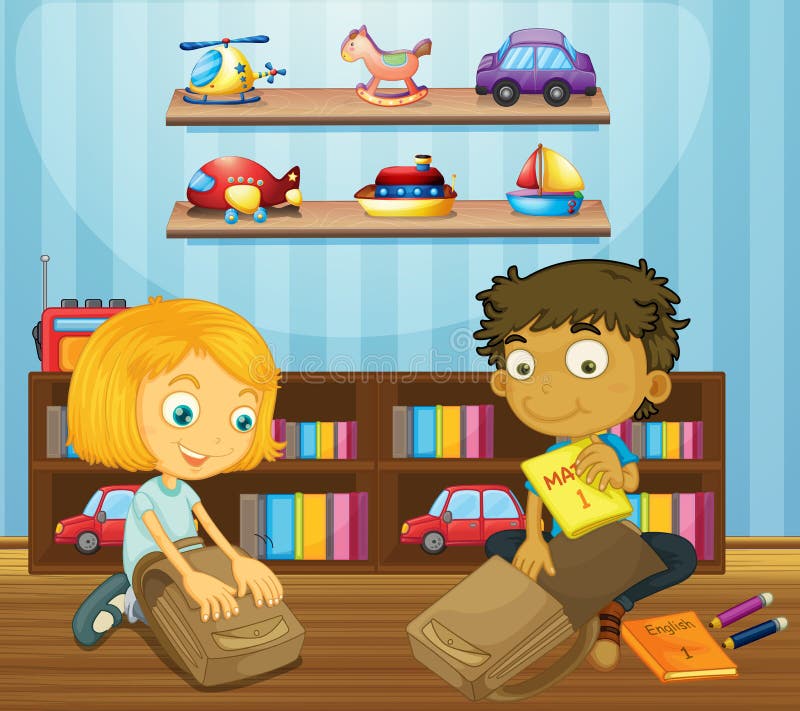 Boy and Girl Packing Schoolbags Stock Vector - Illustration of friends ...