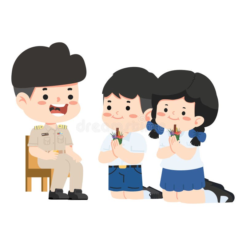 Boy and Girl is Paying Respect with Teacher Stock Vector - Illustration ...