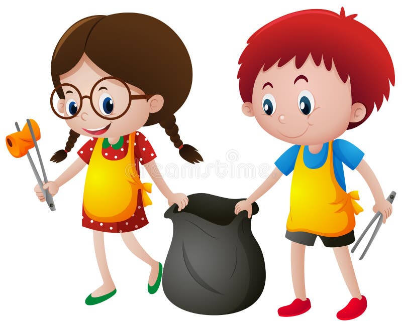 Boy and Girl Picking Up Trash Stock Vector - Illustration of garbage ...