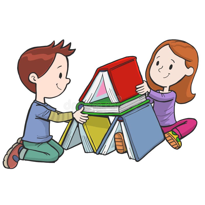 Boy and Girl Play with Books Stock Vector - Illustration of smile ...