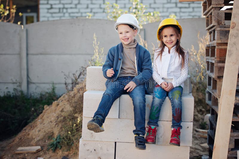 Boy and Girl Playing on Construction Site Stock Image - Image of family ...