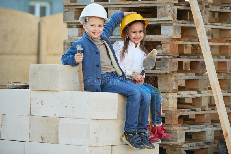 Boy and Girl Playing on Construction Site Stock Image - Image of ...