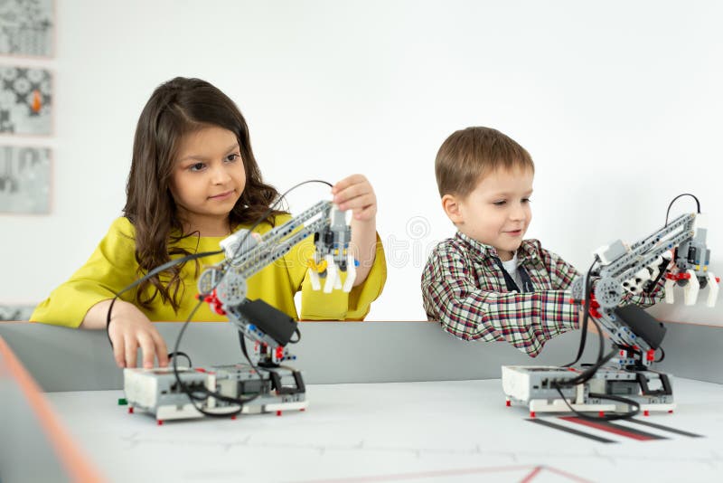 Boy and Girl Playing with a Handmade Robot. DIY Robotics Projects, Fun ...