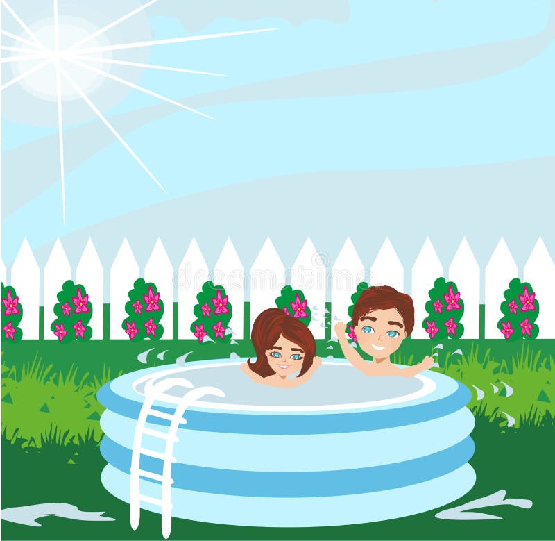 Kids Playing Inflatable Pool Stock Illustrations – 196 Kids Playing ...