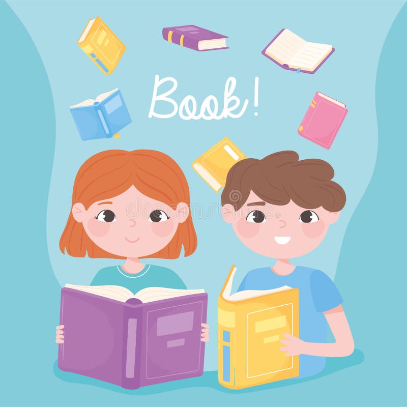 Boy and Girl Read Books Learn and Academic Education Design Stock ...