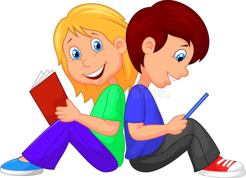 Boy and girl reading book stock vector. Illustration of cartoon - 45680791