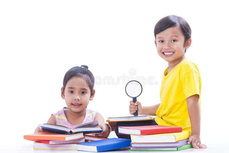 Boy and girl reading books stock photo. Image of occupation - 44665890