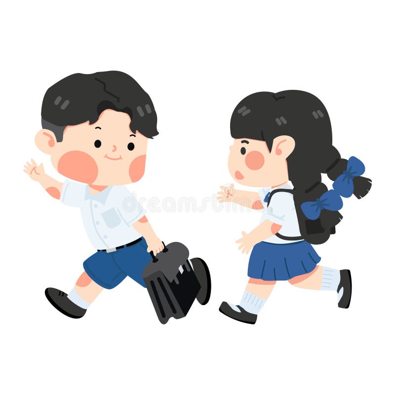 Boy and Girl Running To School Cartoon Stock Illustration ...
