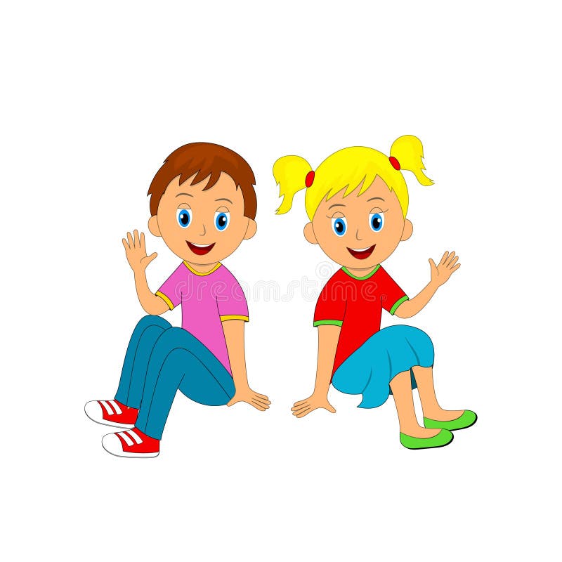Boy and Girl Sit on the Floo Stock Vector - Illustration of vector ...